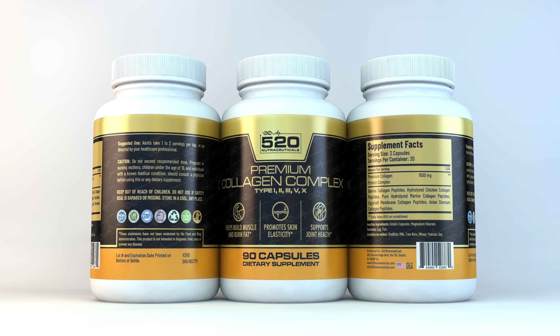 Premium Collagen Complex- Types l to X- Capsule – 520 Nutraceuticals